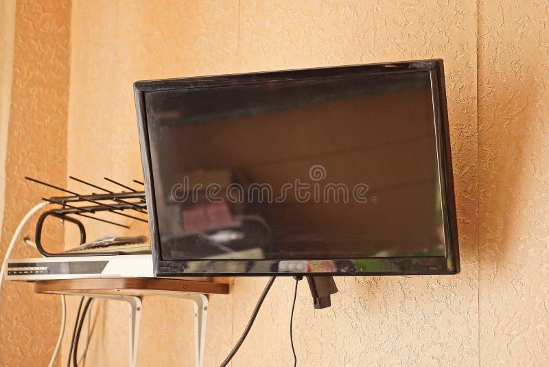 One Large Black Rectangular TV with a DVD Tuner and an Antenna Stock ...