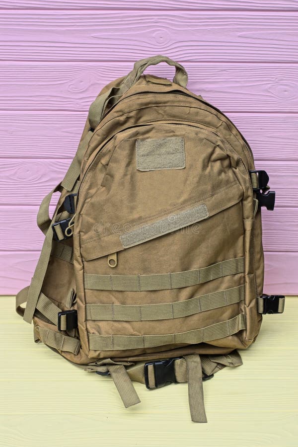 One Large Brown Army Backpack Made of Fabric Stock Photo - Image of ...