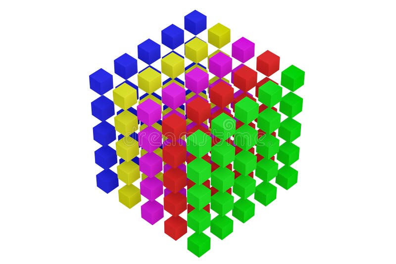 One Large Cube Made of Many Multi Colored Small Isolated on White ...