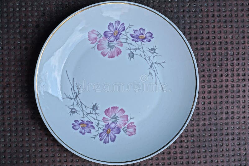 One Large Empty White Ceramic Plate with a Pattern Stock Image - Image ...