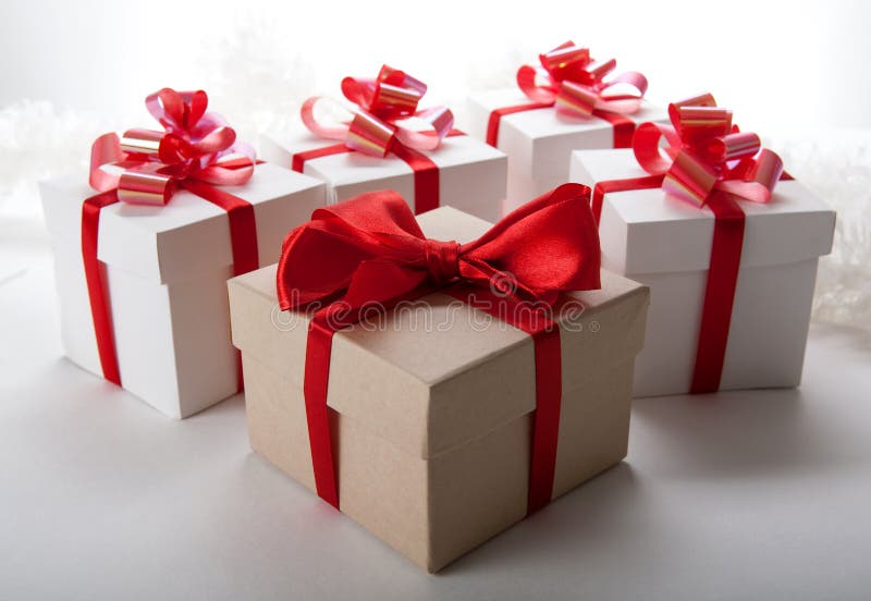 One Large Gift Box and White Gift Boxes Stock Image - Image of ...