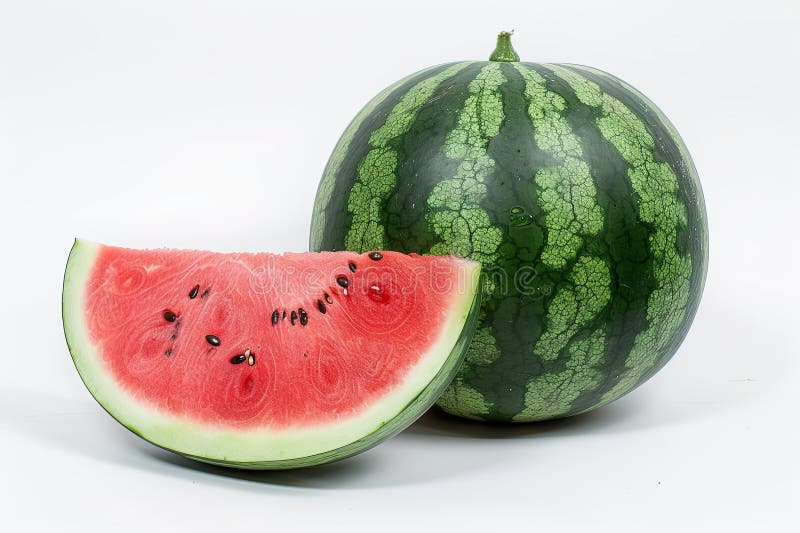 One Large Whole Watermelon and One Cut on a White Background Stock ...