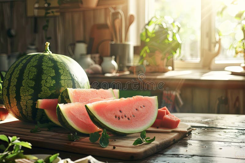 One Large Whole Watermelon and One Cut on a White Background Stock ...