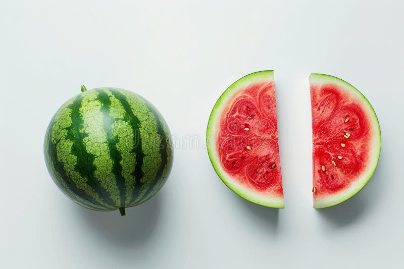 One Large Whole Watermelon and One Cut on a White Background Stock ...