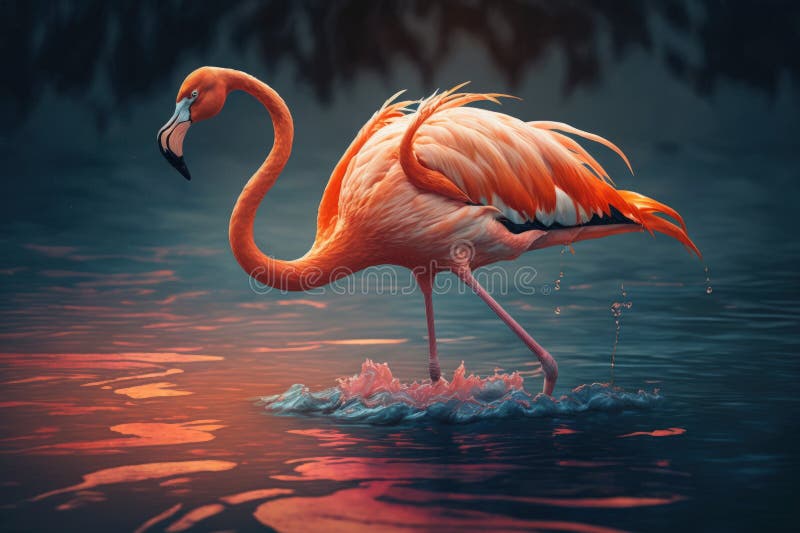 One Legged Flamingo in the Ocean Stock Illustration - Illustration of ...