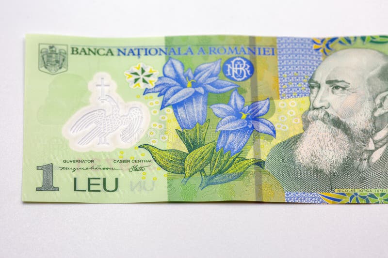 One Leu Banknote of Romania Money Closeup on White Stock Photo - Image ...