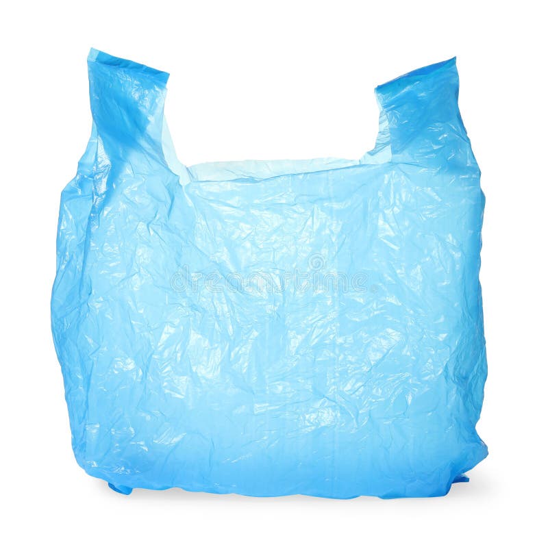 One Light Blue Plastic Bag Isolated on White Stock Image - Image of ...