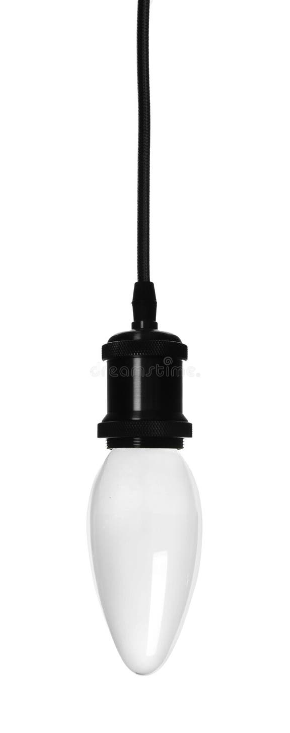 One Light Bulb Hanging on White Background Stock Photo - Image of light ...