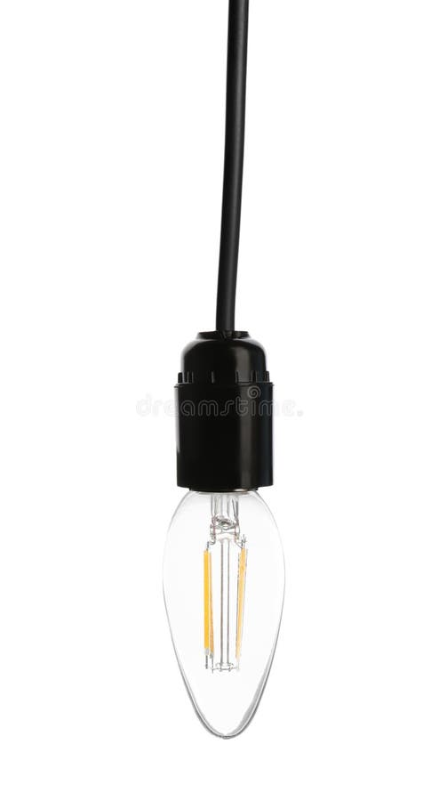 One Light Bulb Hanging on White Background Stock Photo - Image of ...