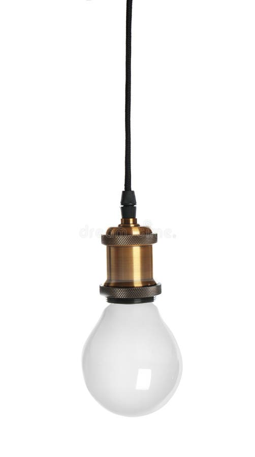 One Light Bulb Hanging on White Background Stock Photo - Image of ...