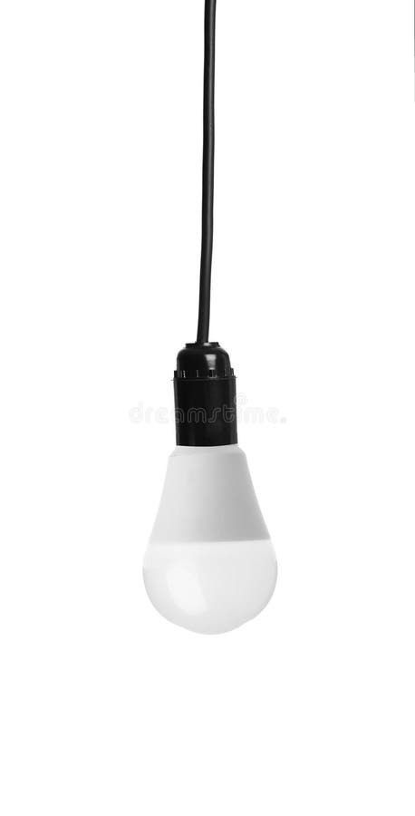 One Light Bulb Hanging on White Background Stock Image - Image of bulb ...