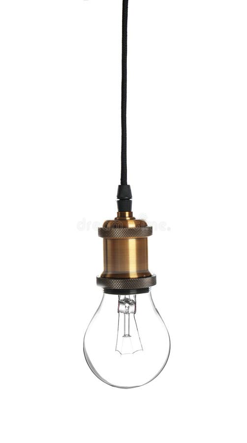 One Light Bulb Hanging on White Background Stock Image - Image of black ...