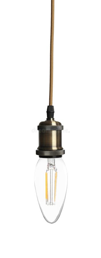 One Light Bulb Hanging on White Background Stock Image - Image of ...