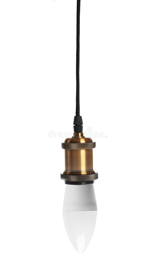 One Light Bulb Hanging on White Background Stock Photo - Image of ...