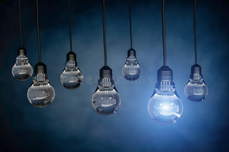 One Light Bulb Standing Out From Other Bulbs,3d Rendering Stock ... One Light Bulb Standing Out From Other Bulbs,3d Rendering Stock ...