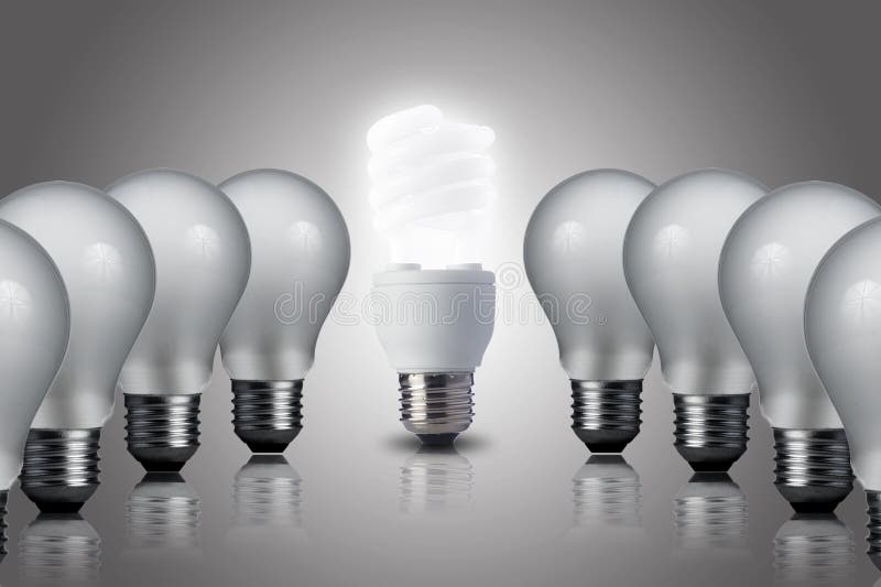 One Light Bulb Turn on in the Center Stock Illustration - Illustration ...