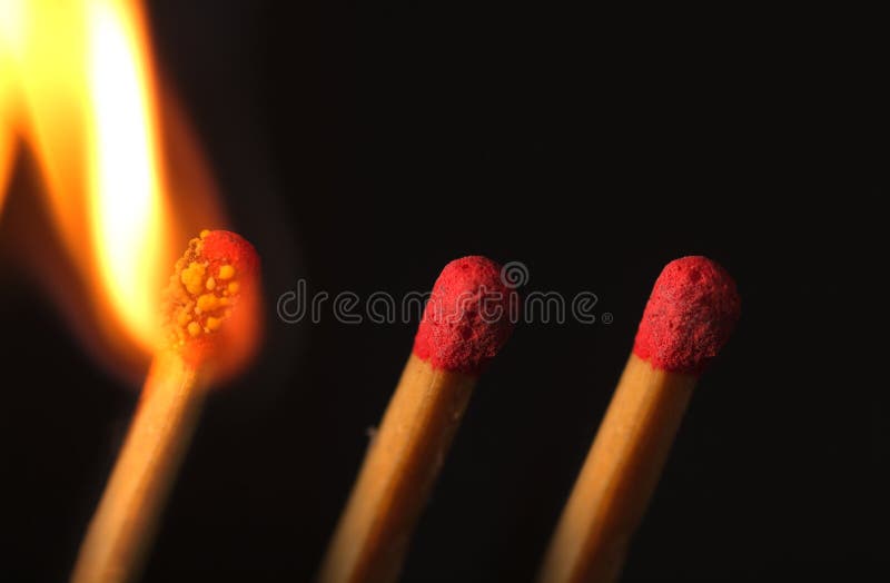 One Lights on Three Matches Stock Image - Image of fire, background ...