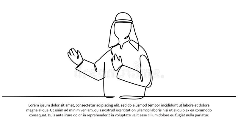 One Line of Arabic Man Pose Gesture for Banner Stock Vector ...