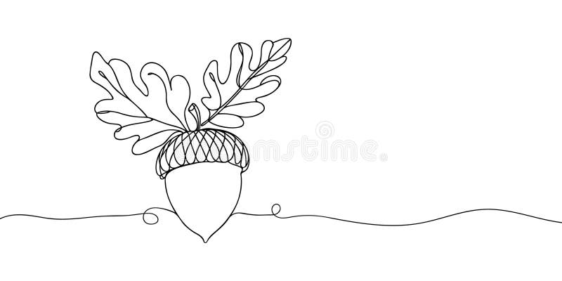 One Line Art Acorn. Single Line Art Stock Illustration - Illustration ...