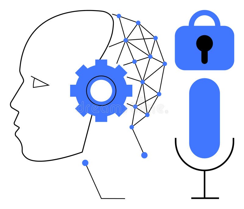 Futuristic Human Head with Data Connectivity, Security, and Microphone ...