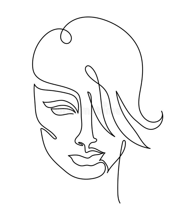 One Line Art Modern Minimalistic Illustration Beautiful Woman Face