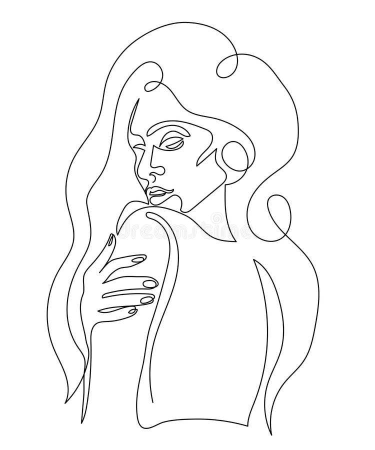 One Line Art Modern Minimalistic Illustration Beautiful Woman Face