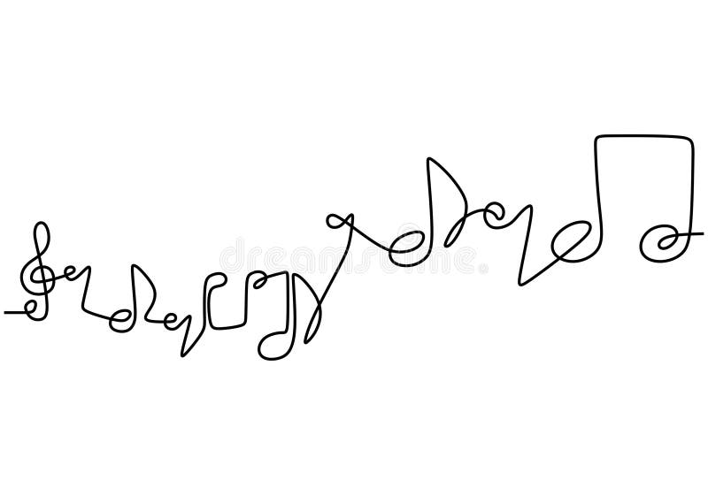 One Line Art Music Note. Outline Sketch of Melody Sound Stock Vector ...