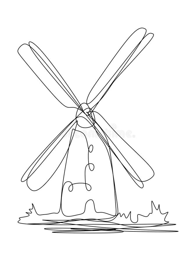 One Line Art. One Continuous Line Art of a Windmill Stock Illustration ...