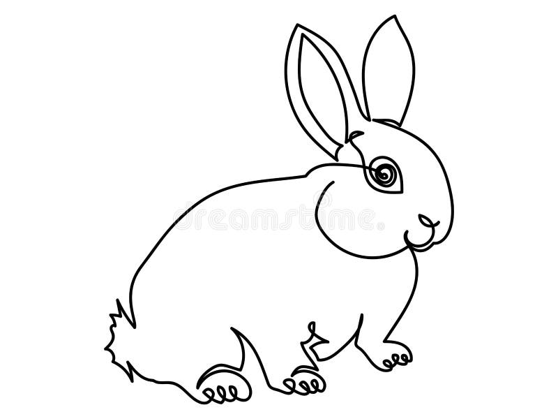 One Line Art Rabbit, Bunny Symbol of the Year or Easter Mascot Stock ...