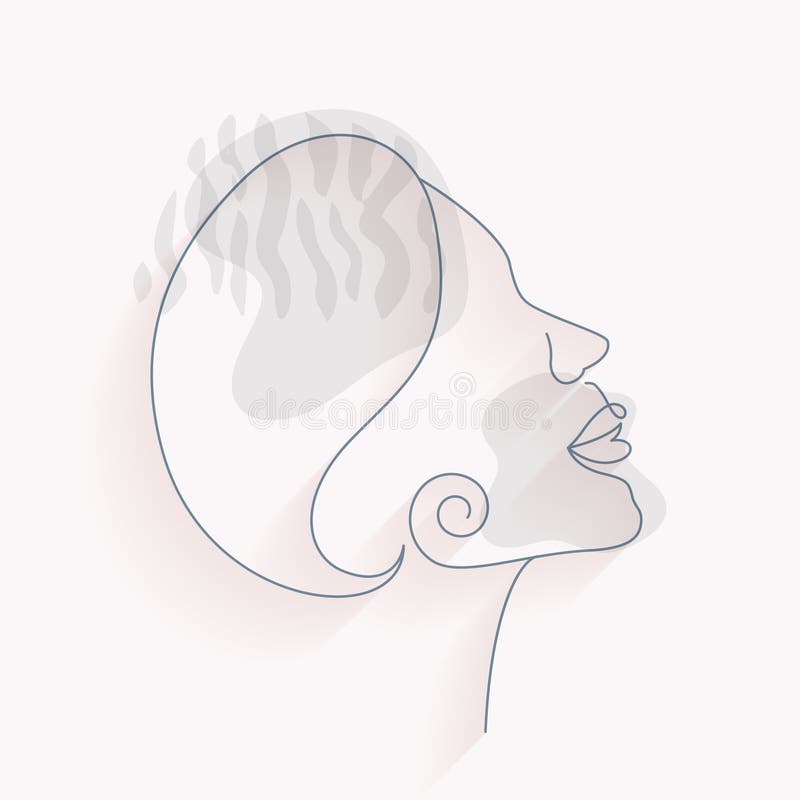 One Line Art Woman Face Sketch in Doodle Style Stock Vector ...