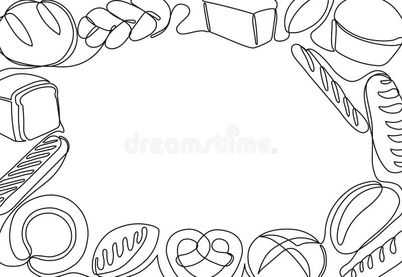 One Line Bakery Products Frame. Fresh Bread, Baked Goods Border for ...