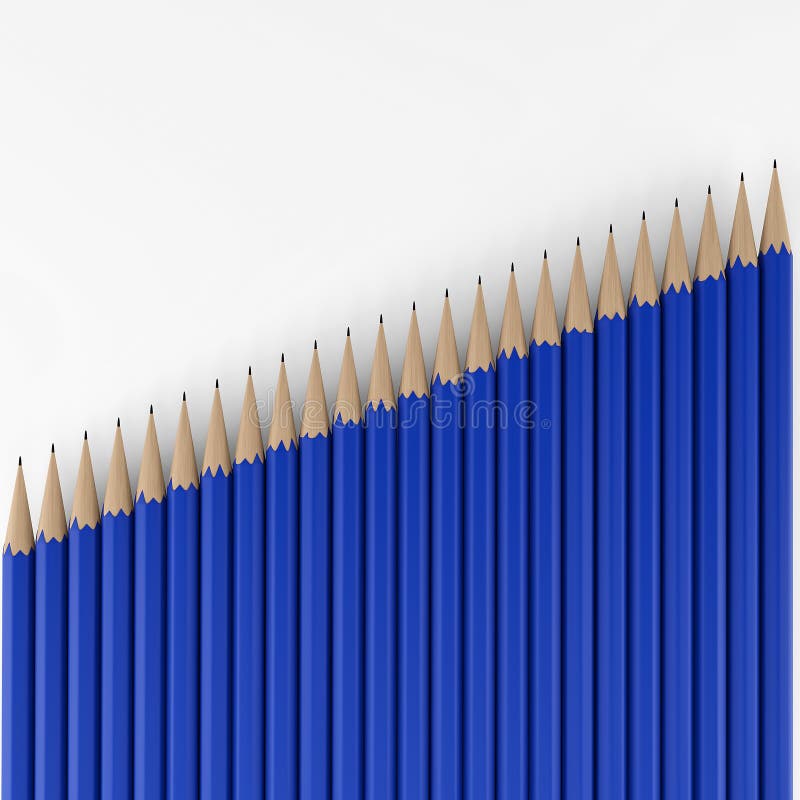 One Line of Blue Penciles. 3d Render Stock Illustration - Illustration ...