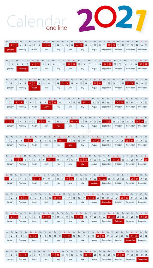 One Line Calendar for 2021 Year Stock Vector - Illustration of april ...