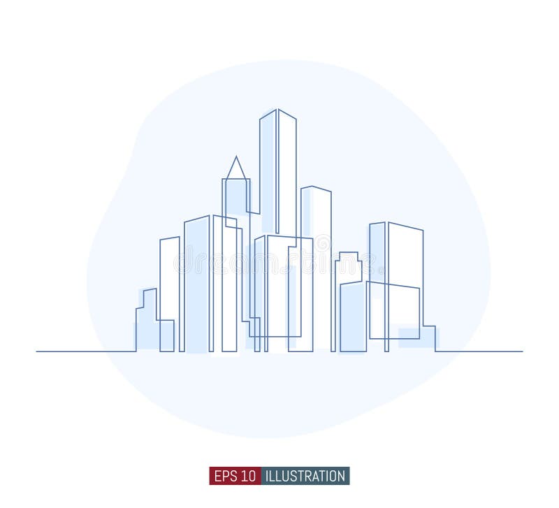 Continuous Line Drawing of City Skyline. Vector Illustration. Stock ...