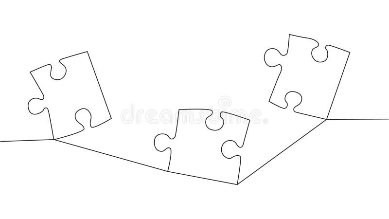 One Line Connecting Puzzle Pieces in One Continuous Line. Puzzle ...