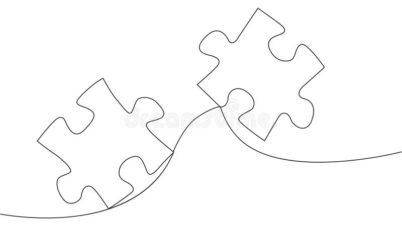 One Line Connecting Puzzle Pieces in One Continuous Line. Puzzle ...