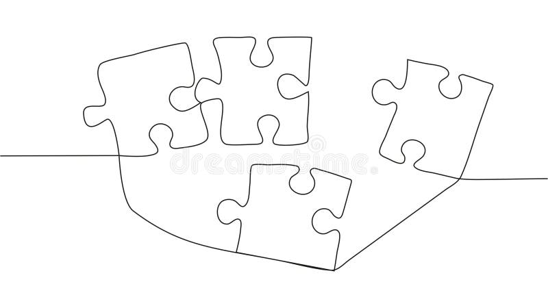 One Line Connecting Puzzle Pieces in One Continuous Line. Puzzle ...