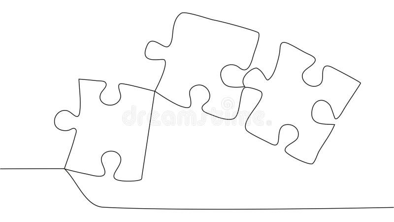 One Line Connecting Puzzle Pieces in One Continuous Line. Puzzle ...