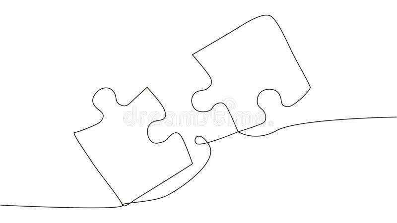 One Line Connecting Puzzle Pieces in One Continuous Line. Puzzle ...