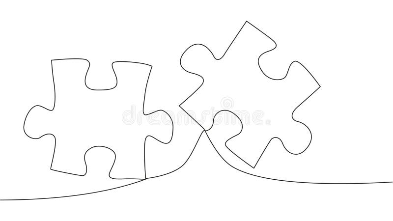 One Line Connecting Puzzle Pieces in One Continuous Line. Puzzle ...
