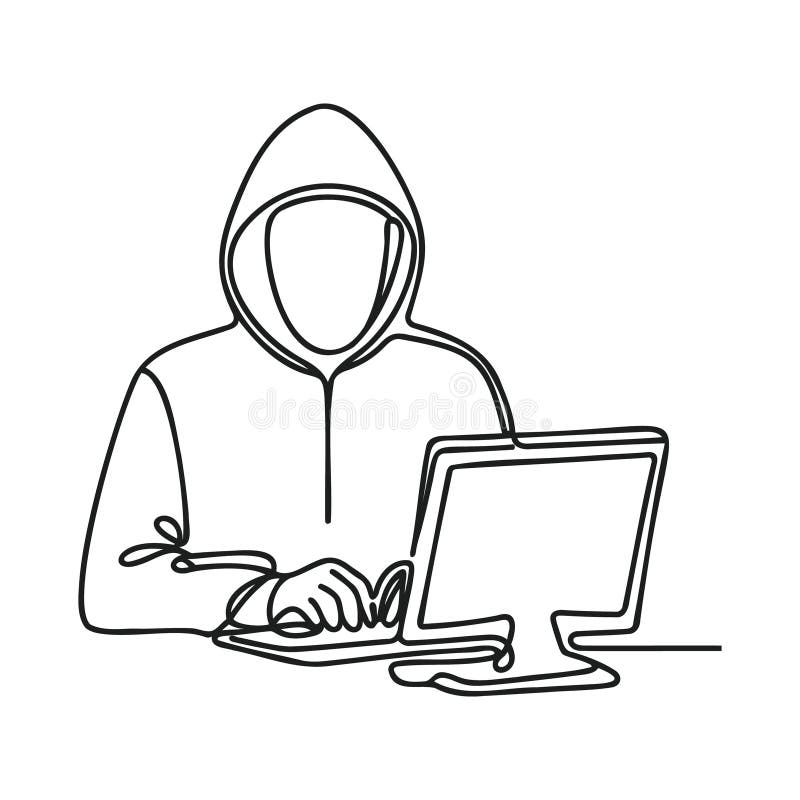 One Line Continuous Cyber Security Hacker Symbol. Silhouette of Online ...