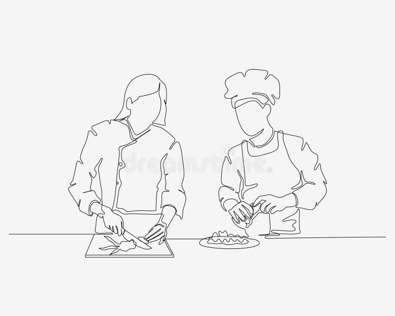 One Line Continuous Design of Two Brothers Cooking Together Stock ...
