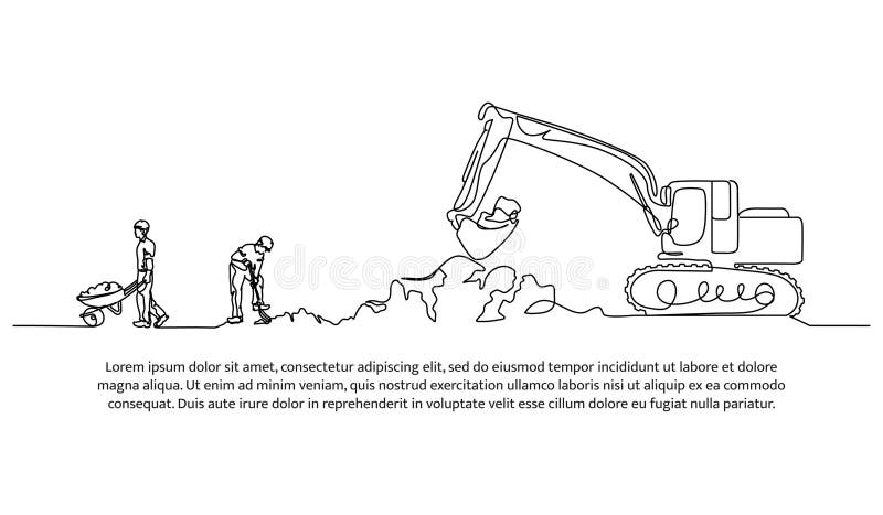 One Line Continuous of Dig the Ground Using an Excavator Stock Vector ...