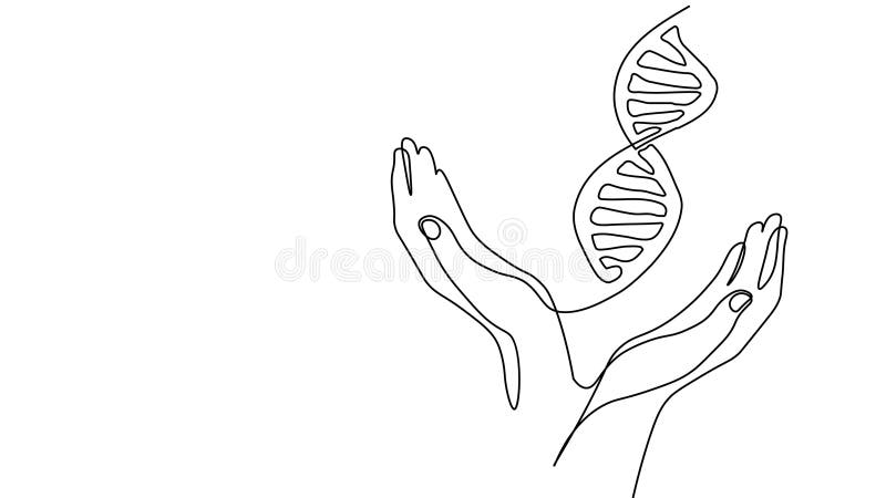 One Line Continuous DNA Code Helix Symbol Concept. Silhouette of ...