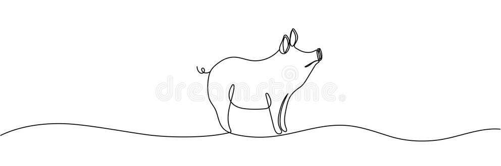 One Line Continuous Pig. Line Art Pig Isolated on White Background ...