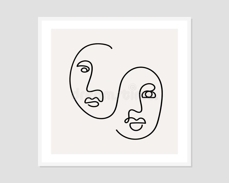 One Line Drawing Abstract Faces Stock Vector Illustration Of Graphic