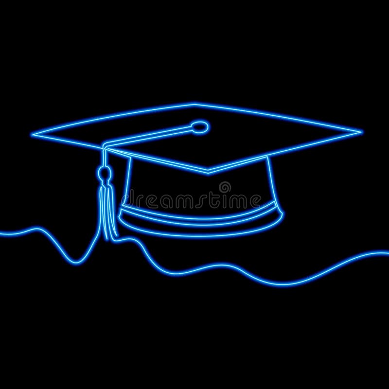 One Line Drawing Academic Cap Neon Concept Stock Vector - Illustration ...
