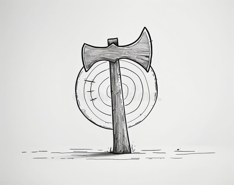 One Line Drawing of the Axe Thrown into the Target of Wood. Throw Axe ...