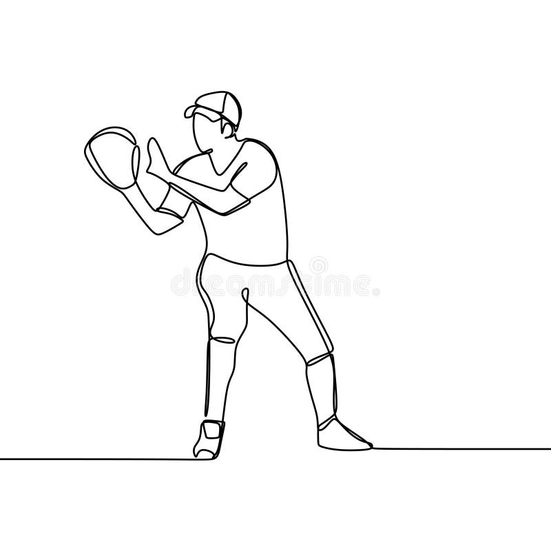 One Line Drawing of Baseball Player Ready To Catch the Ball Vector ...