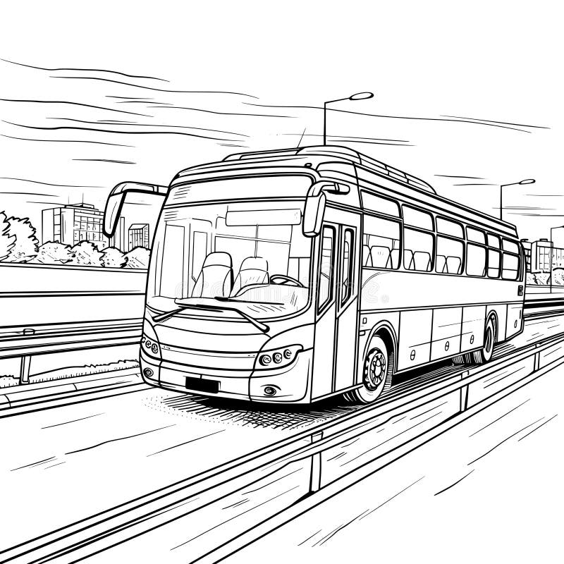 One Line Drawing of a Bus on the Road, Simple Illustration. Stock ...